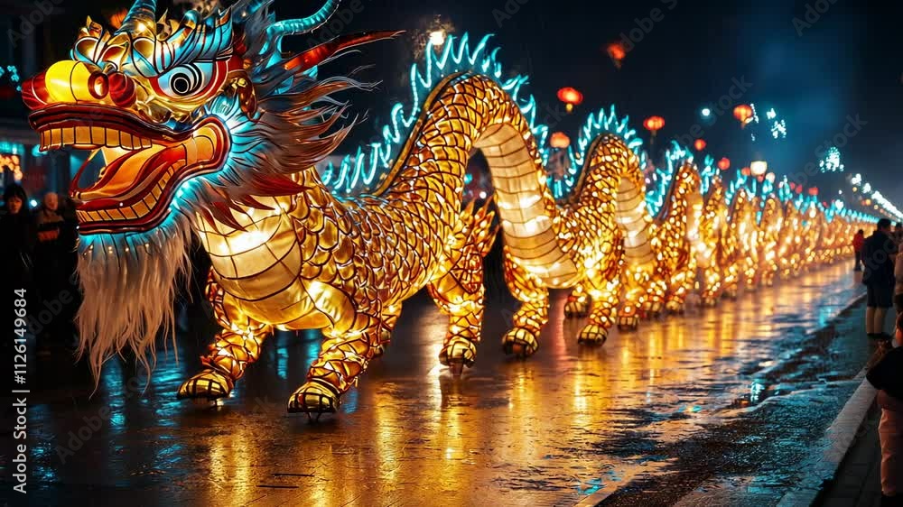 video of Chinese New Year Carnival, Dragon Procession, dragon figure ...