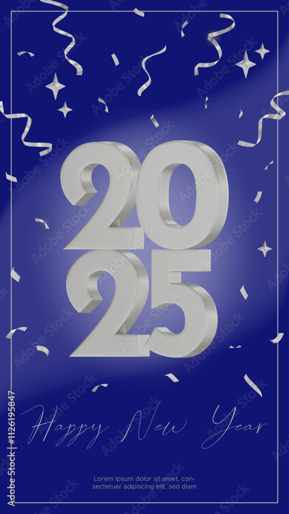 Happy New Year 2025. Vertical greeting card. New modern 3d vector ...