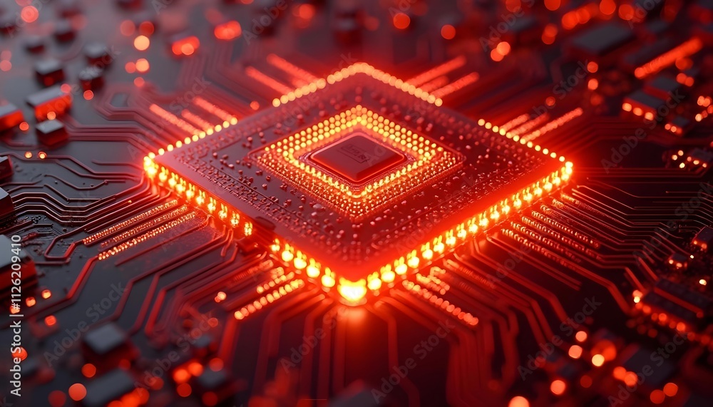 Detailed illustration of a red electronic circuit. Fine, high-quality ...