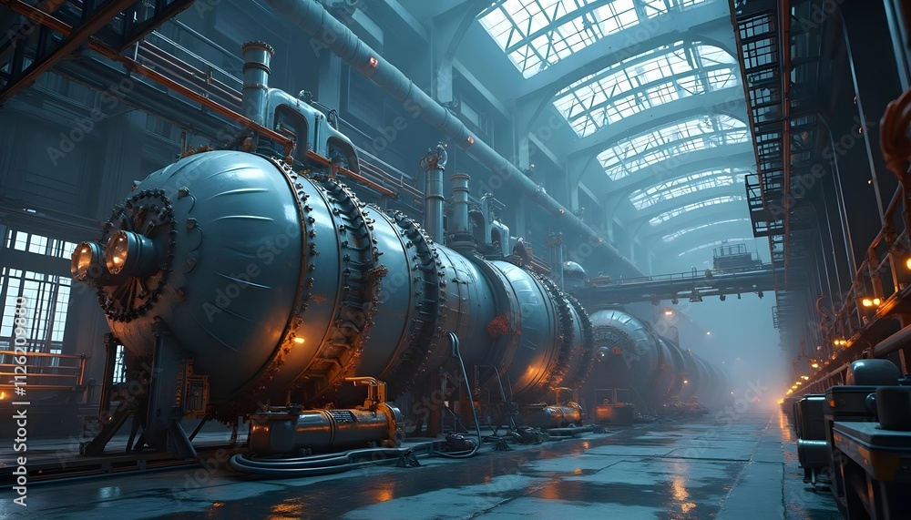 Large industrial nuclear reactor or power plant equipment with multiple ...