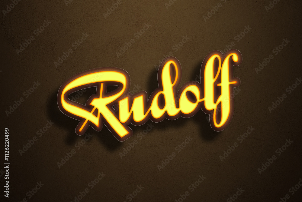 Yellow Neon Light Text Effect of Afrikaans name Rudolf on Golden ...