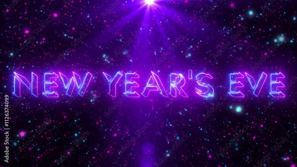 Neon color New Year's Eve text animation with neon color snow in 4K ...
