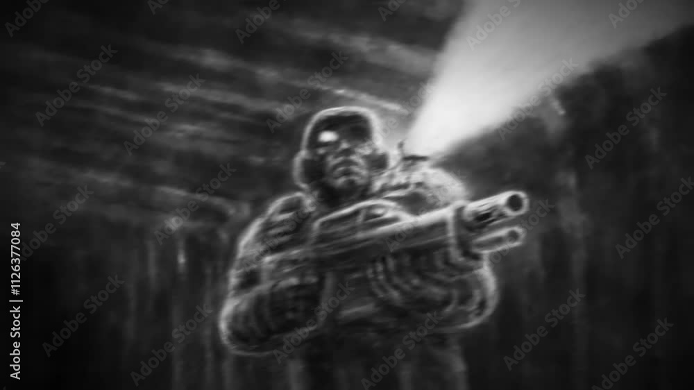 Angry soldier bursts into bunker inhabited by monsters. 2D animation in ...