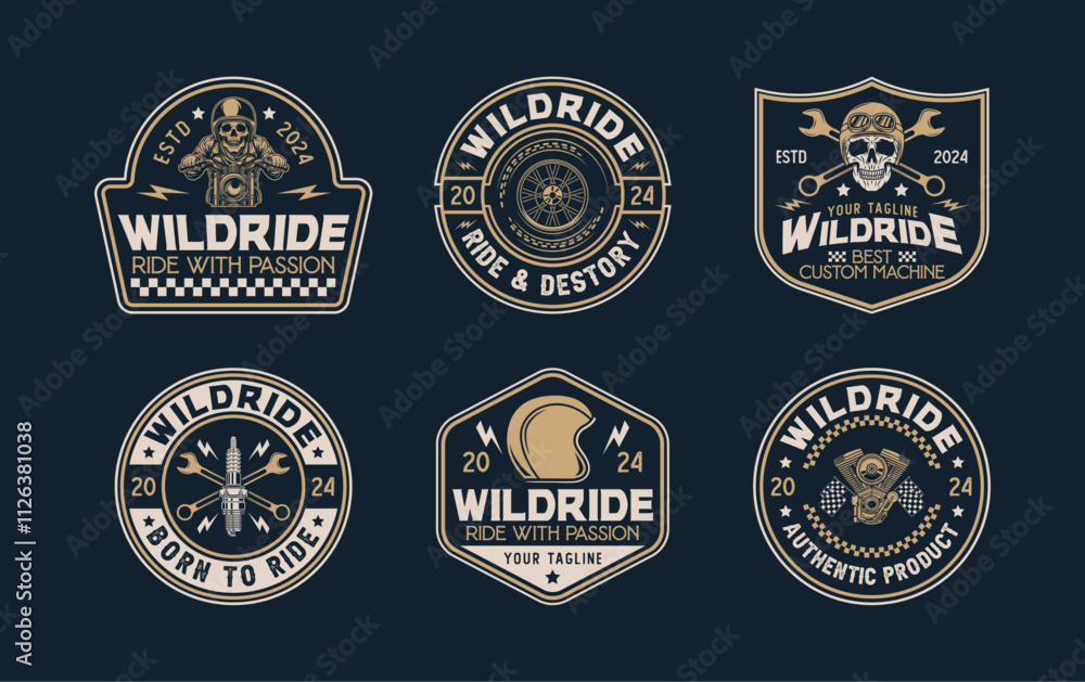 Vintage custom motorcycle logo sign badge vector collection. Motorcycle ...