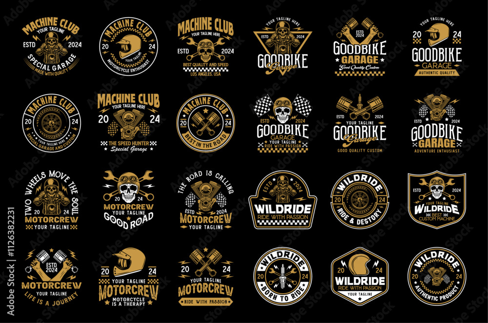 Vintage custom motorcycle logo sign badge vector collection. Motorcycle ...