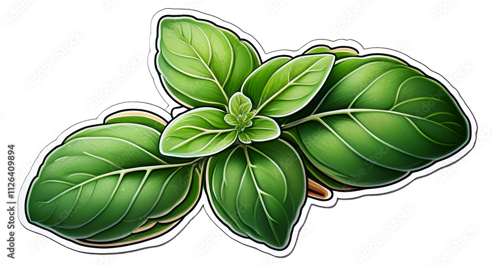 handrawn illustration A sticker of a Fresh green oregano leaves ...