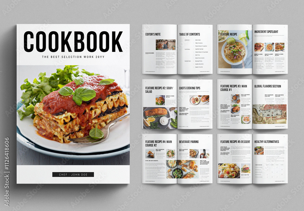 Cookbook Magazine Template Design Layout Stock Template | Adobe Stock