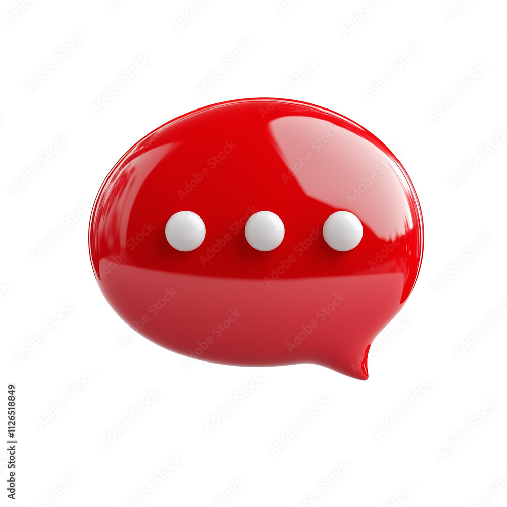 3D icon of red chat bubble with three white dots isolated on ...