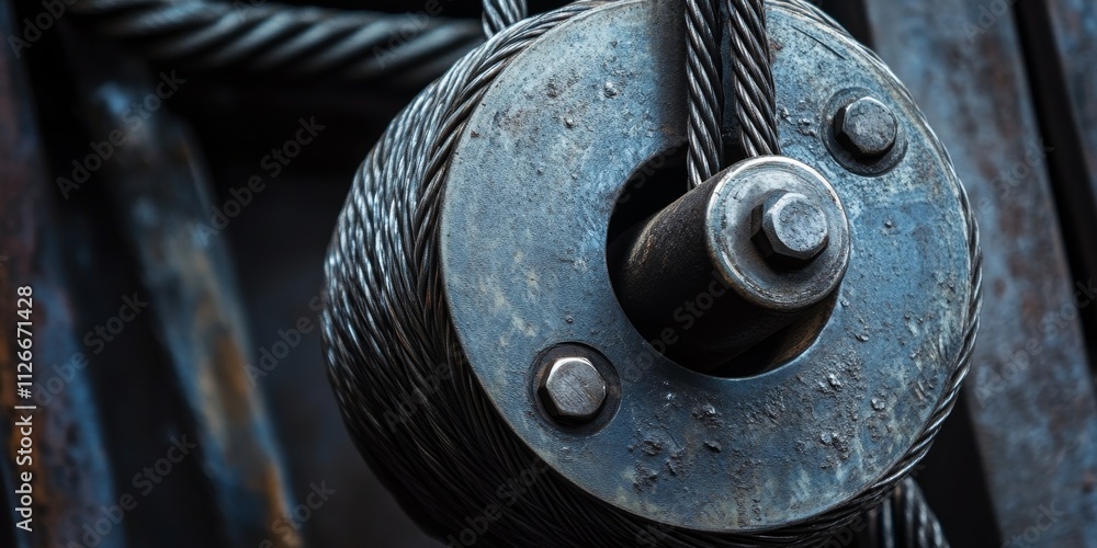 Iron cables are intricately wound on a wheel, vital for the motor of ...