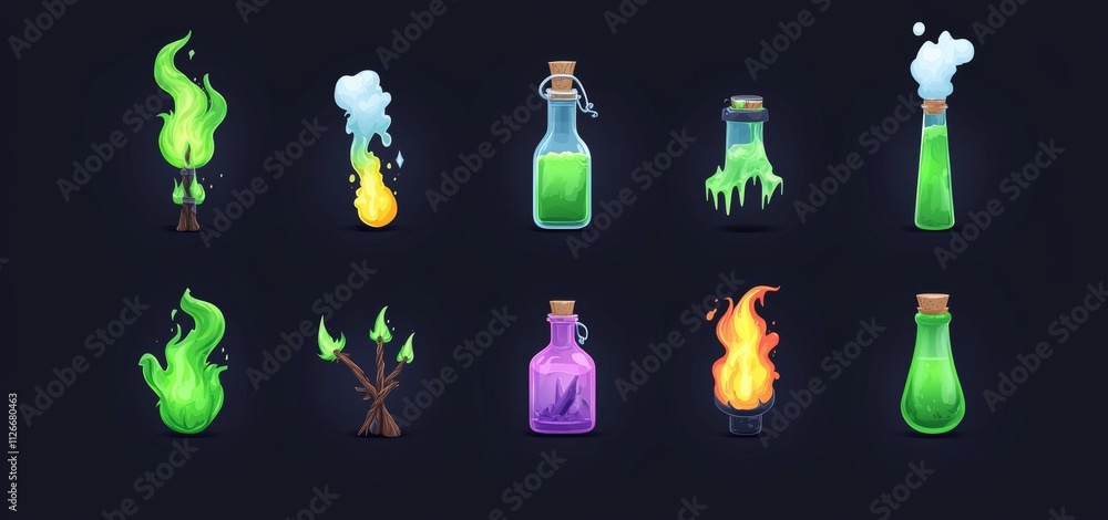 The toxin-filled green comic fire with smoke effect cartoon ...