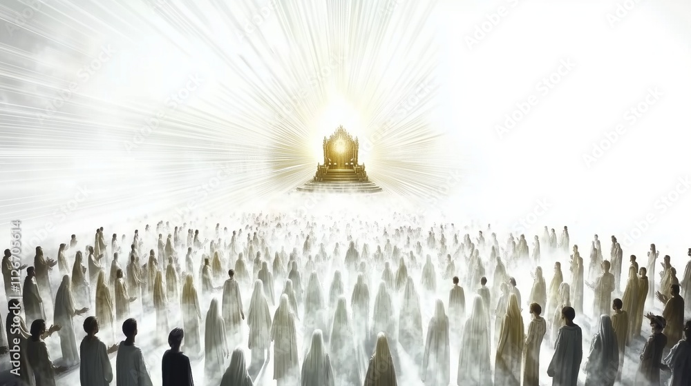 throne in heaven with angels and people in white depicting second ...
