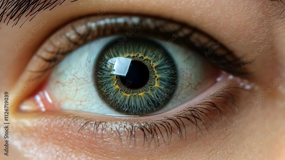 Close-up of hazel eye showing iris and pupil detail with long eyelashes ...