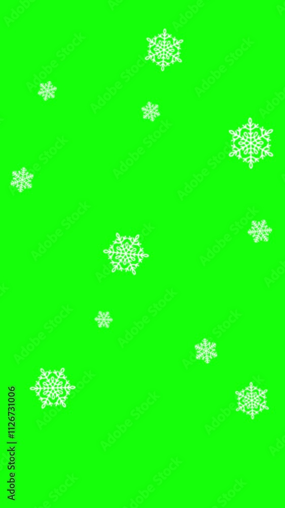 Snow flakes falling over green screen chroma key background. Christmas ...