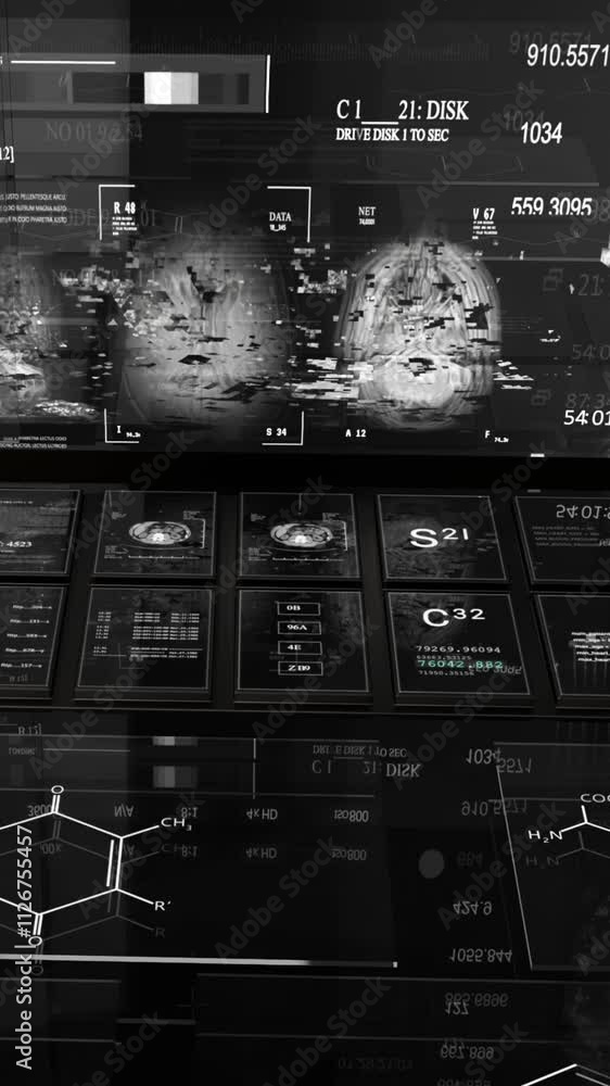 DNA Chemistry molecular structure formula. Medical UI HUD monitoring ...