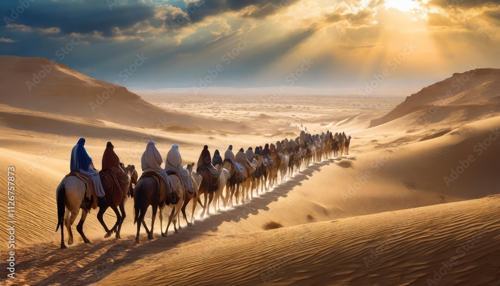 The Exodus Moses Leading the Israelites Across the Desert, A Dramatic ...