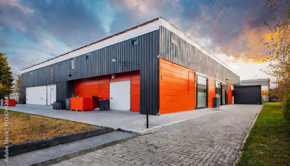 Modern Warehouse Exterior Featuring a Sleek Office Unit Efficient ...