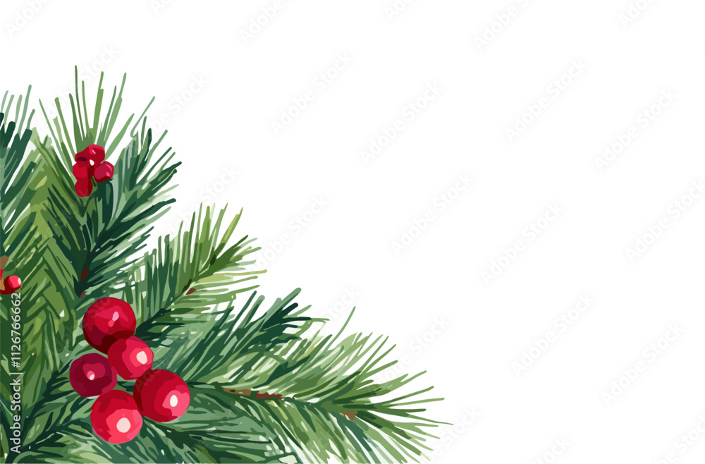 Christmas corner, border, overlay with winter fir branches, holly ...