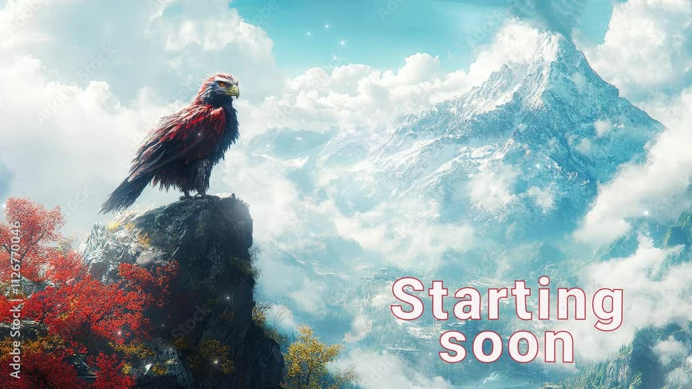 Majestic eagle surveys stunning mountain landscape under bright sky ...