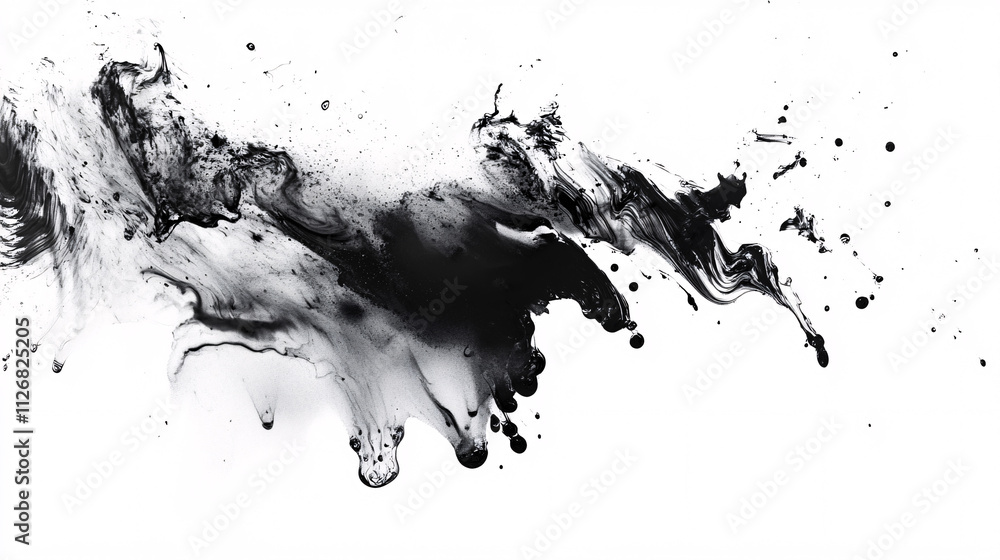 Abstract ink blot, spreading out in random patterns, creating an ...