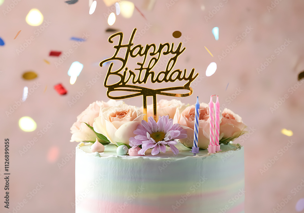 생일 축하 파티 케잌 이미지 생일케이크 버스데이 텍스트 생일 이벤트 케이크 Stock Illustration | Adobe Stock