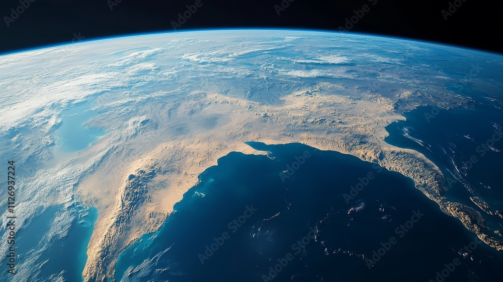 Ultra detailed, photorealistic view of Earth from space with a focus on ...