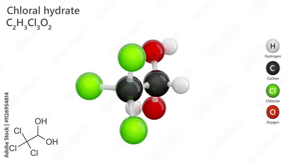 Chloral Hydrate. General anesthetic. Animated 3D model of a molecule ...