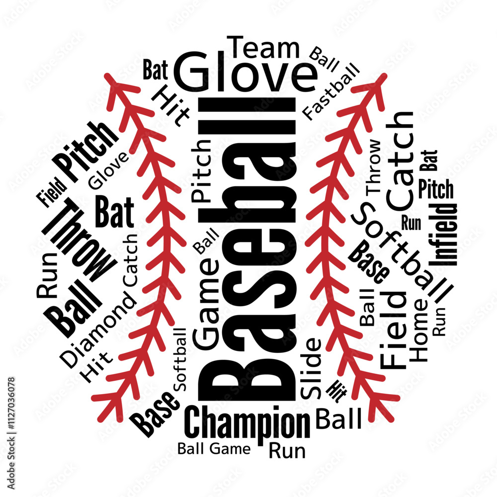 Baseball Word Art Collage in the Shape of a Ball Clipart Set, On a ...