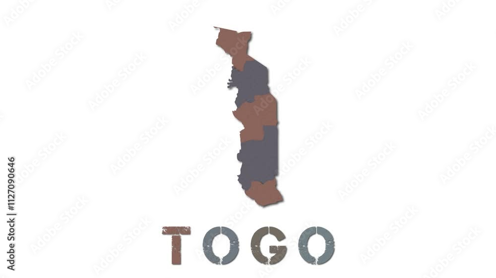 Togo map with paper regions. Animated country map growing from regions ...