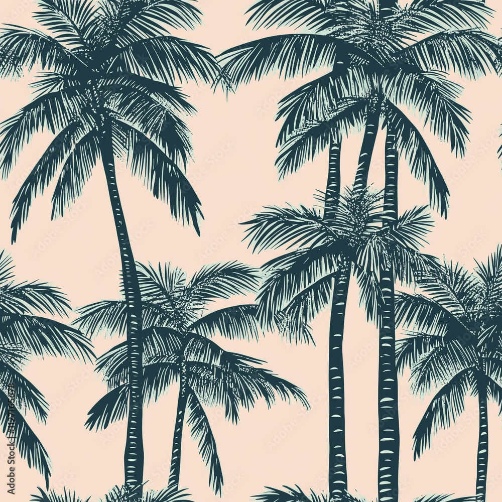 Palm tree tilling pattern, retro 80s 90's palms in green and light pink ...