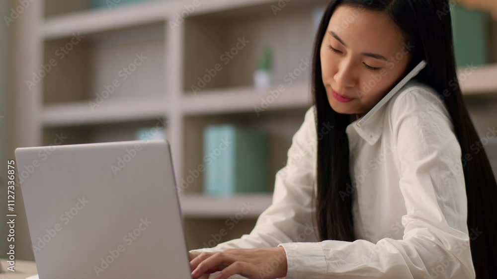 Busy overworked Asian Korean business woman female employee Japanese ...