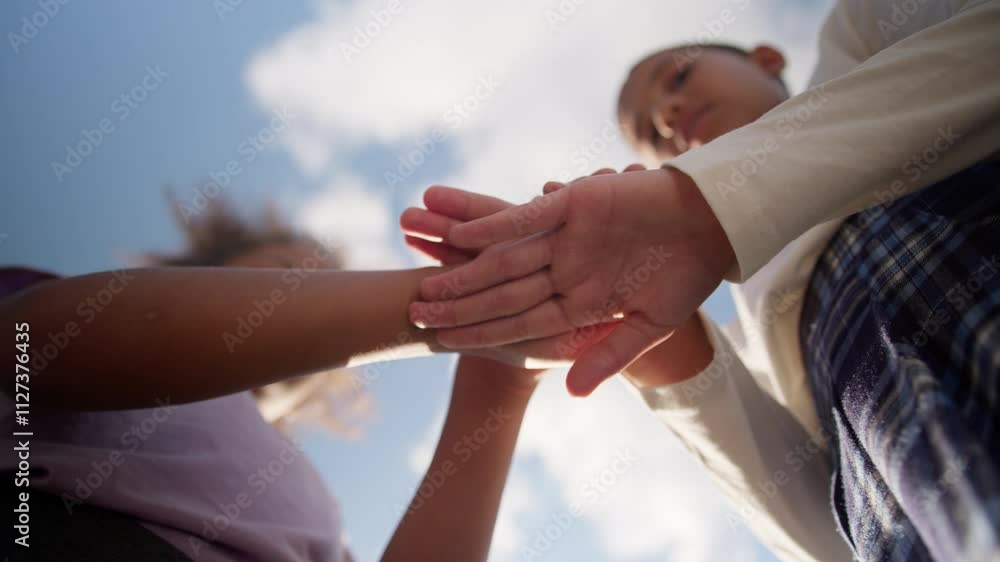 Multiethnic schoolgirls students pupils two little girls sisters happy ...