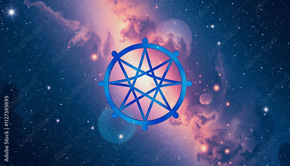 Enneagram symbol in blue color on a background of the universe with ...
