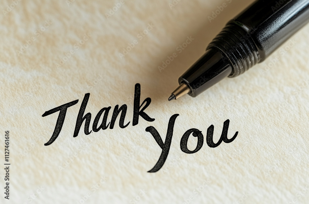 Handwritten thank you note with a pen on textured paper conveys ...