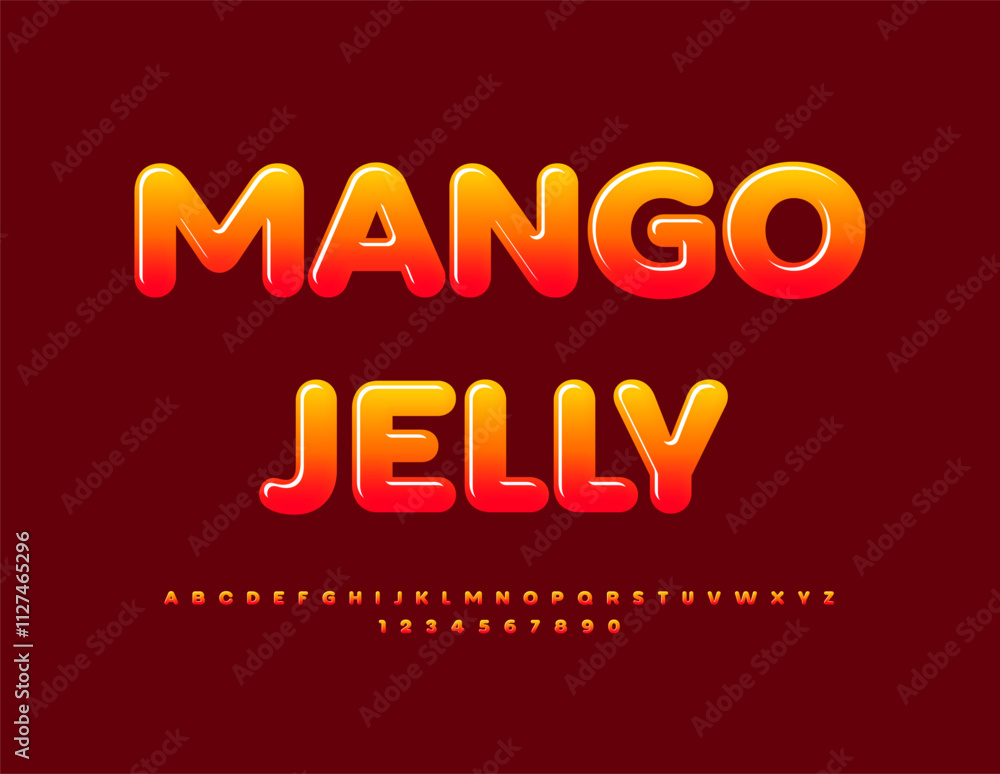 Vector delicious label Mango Jelly. Sweet style Font. Glossy Alphabet ...