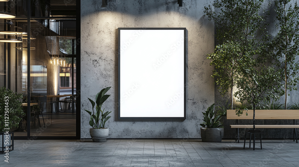 Cafe poster frame mockup, empty restaurant advertising template, blank ...