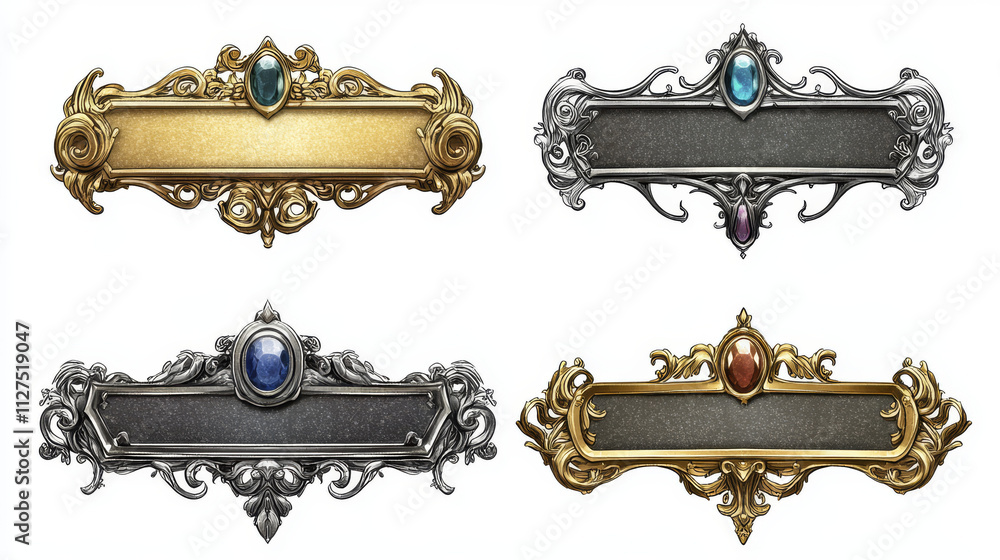 Fantasy gold and silver frames in medieval style for rpg game ui design ...