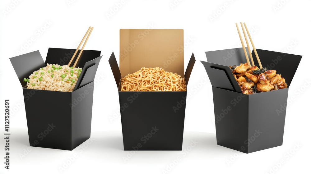 Empty black Wok box, paper packaging for chinese food, noodle or rice ...