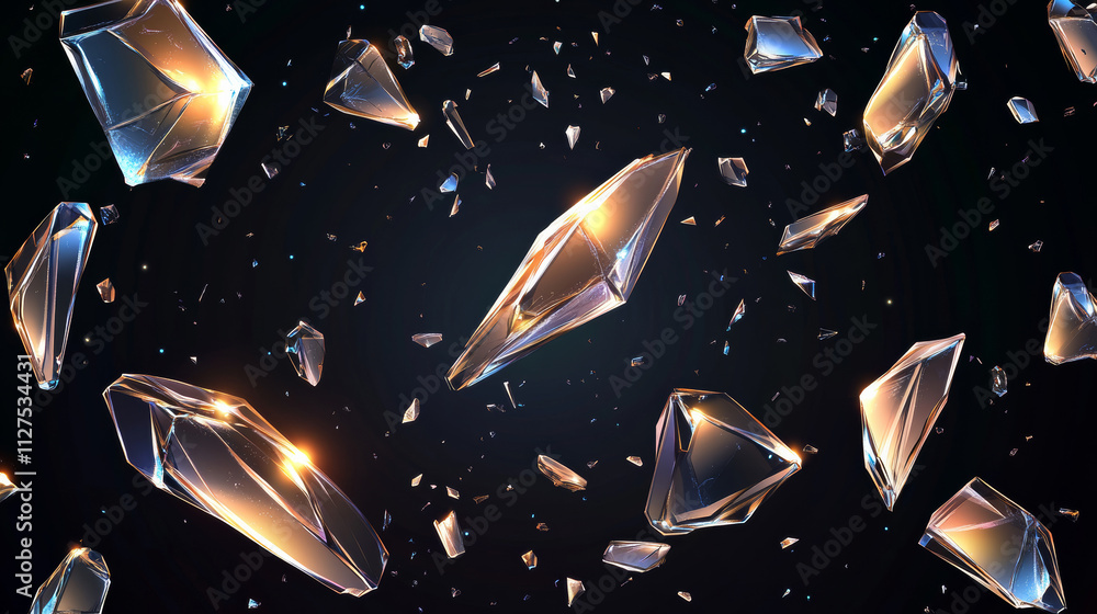 Broken glass shatter and piece. Realistic vector illustration set of ...