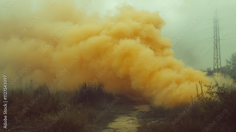 Yellow toxic smoke cloud with overlay effect on transparent background ...