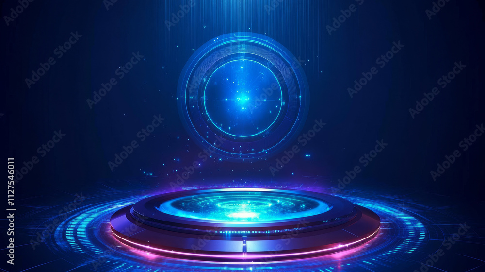 Circle hologram game portal with hud light effect. Futuristic ...