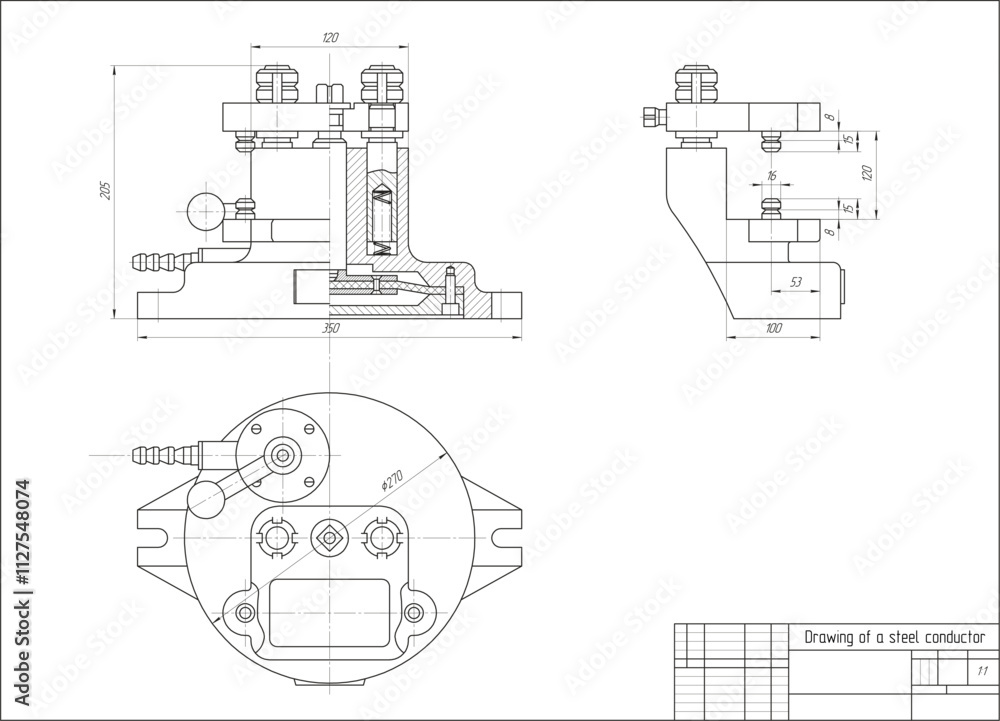 Vector conductor. Engineering mechanical assembly drawing of steel ...