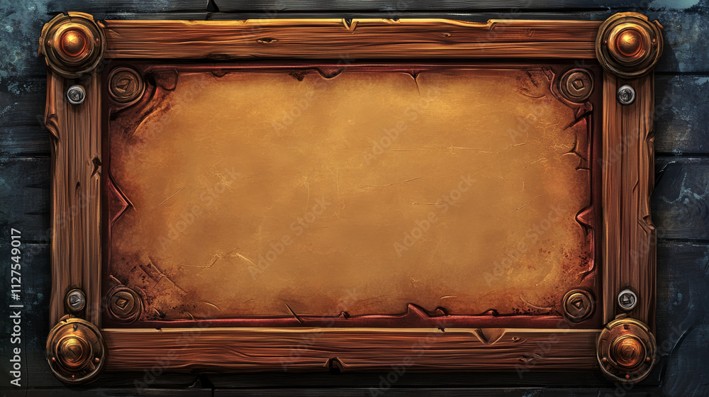 Shop game interface design - cartoon vector illustration wooden frame ...