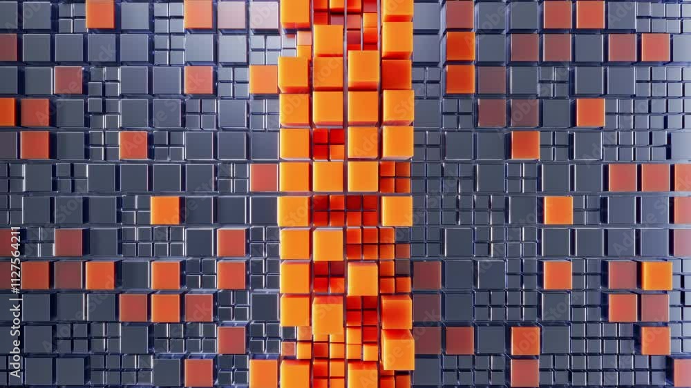 Geometric grid of cubes of different sizes. A wave comes from left to ...