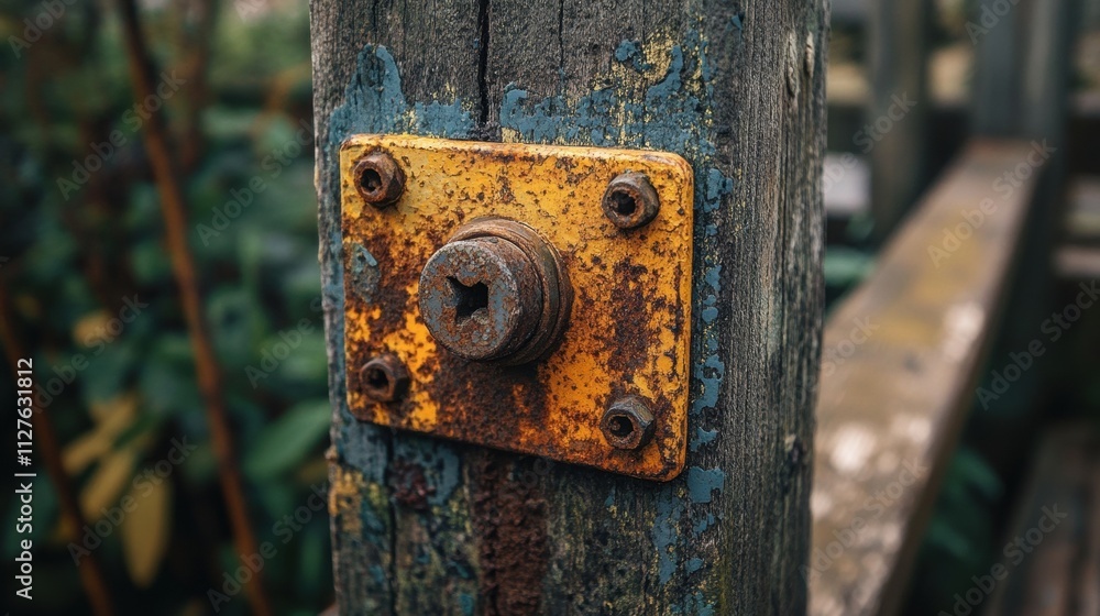 Photo & Art Print A weathered piece of rusting metal on aged wood ...