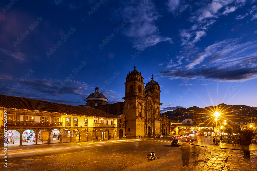 Cusco's Plaza de Armas and the majestic La Compañía Church glow with ...