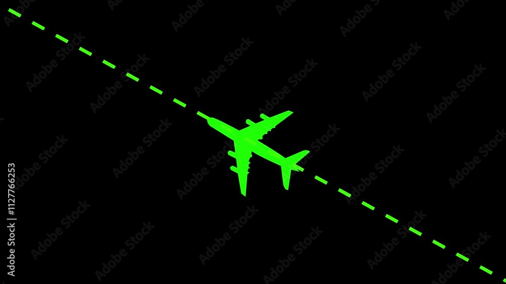 black background Airplane line path animation, air plane flight route ...