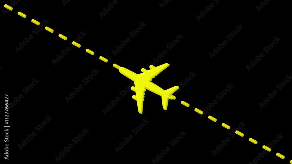 black background Airplane line path animation, air plane flight route ...