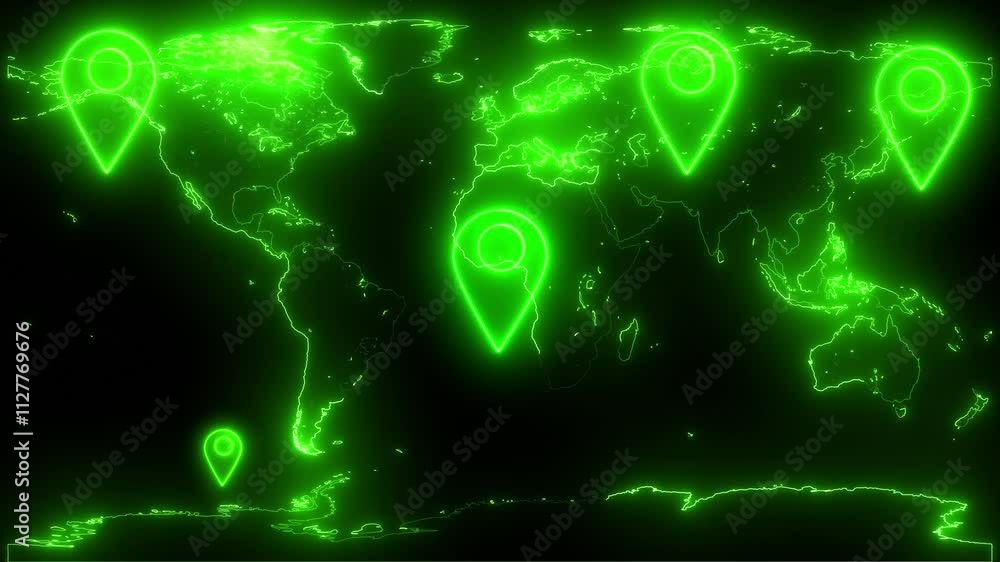 glowing map with location pins on blurry GPS and navigation concept ...
