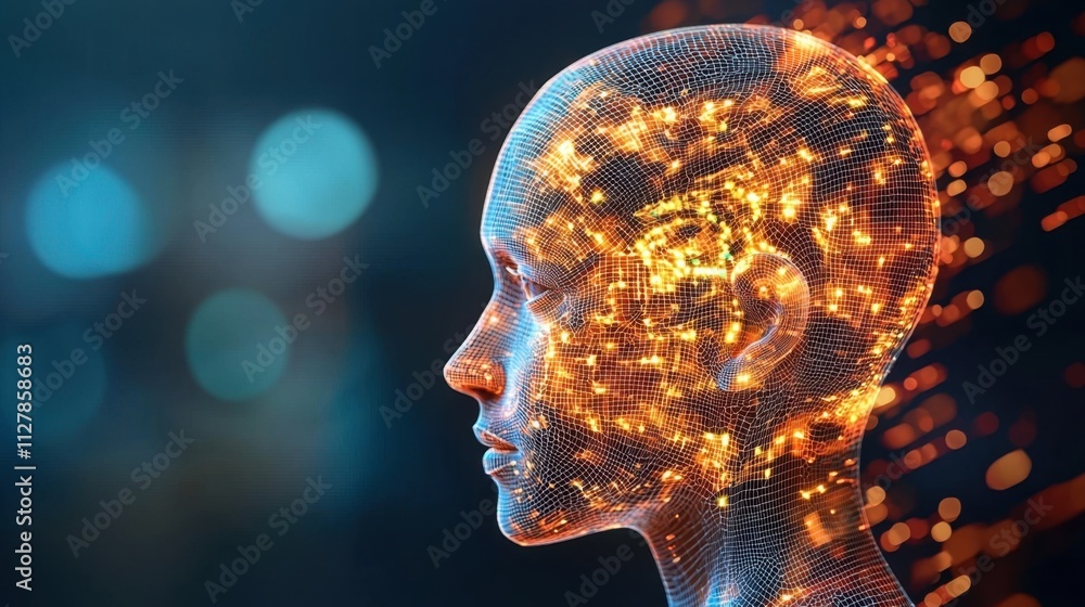 The 3D low poly wireframe model of a human head showcases intricate ...
