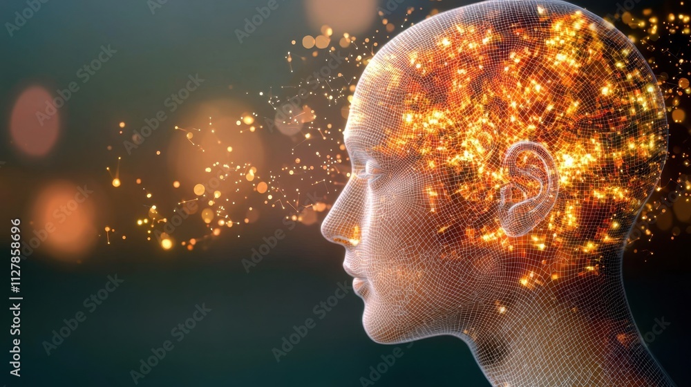 The 3D low poly wireframe model of a human head showcases intricate ...